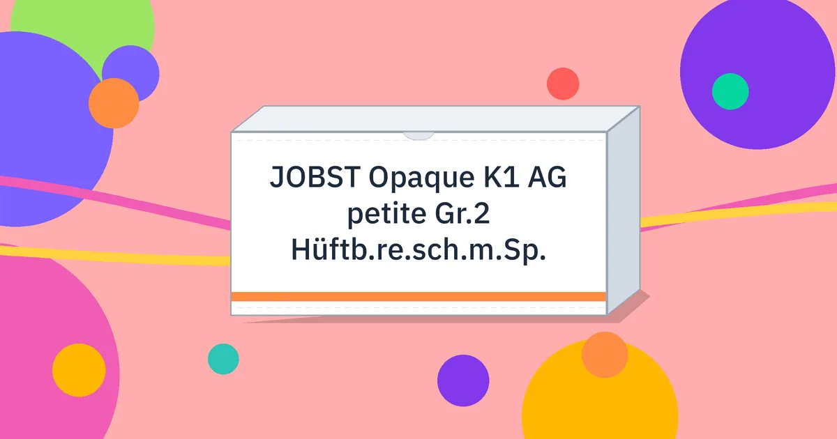 Symbolbild: Packung mit der Aufschrift JOBST Opaque K1 AG petite Gr.2 Hüftb.re.sch.m.Sp. (PZN 13099201) – Verfügbarkeit und Bezug in Apotheken in Frankfurt am Main