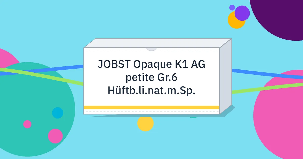 Symbolbild: Packung mit der Aufschrift JOBST Opaque K1 AG petite Gr.6 Hüftb.li.nat.m.Sp. (PZN 13097716) – Verfügbarkeit und Bezug in Apotheken in Frankfurt am Main