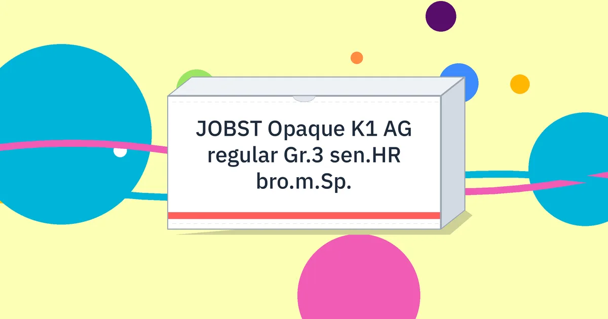 Symbolbild: Packung mit der Aufschrift JOBST Opaque K1 AG regular Gr.3 sen.HR bro.m.Sp. (PZN 13092357) – Verfügbarkeit und Bezug in Apotheken in Frankfurt am Main