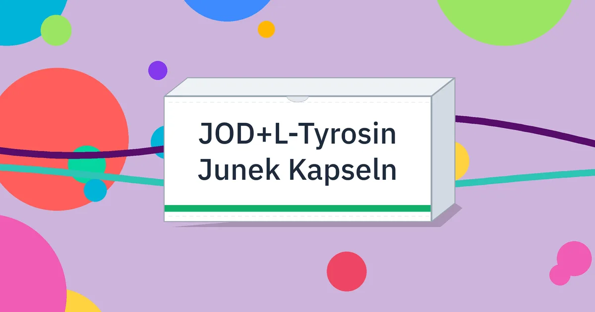 Symbolbild: Packung mit der Aufschrift JOD+L-Tyrosin Junek Kapseln (PZN 01103771) – Verfügbarkeit und Bezug in Apotheken in Frankfurt am Main
