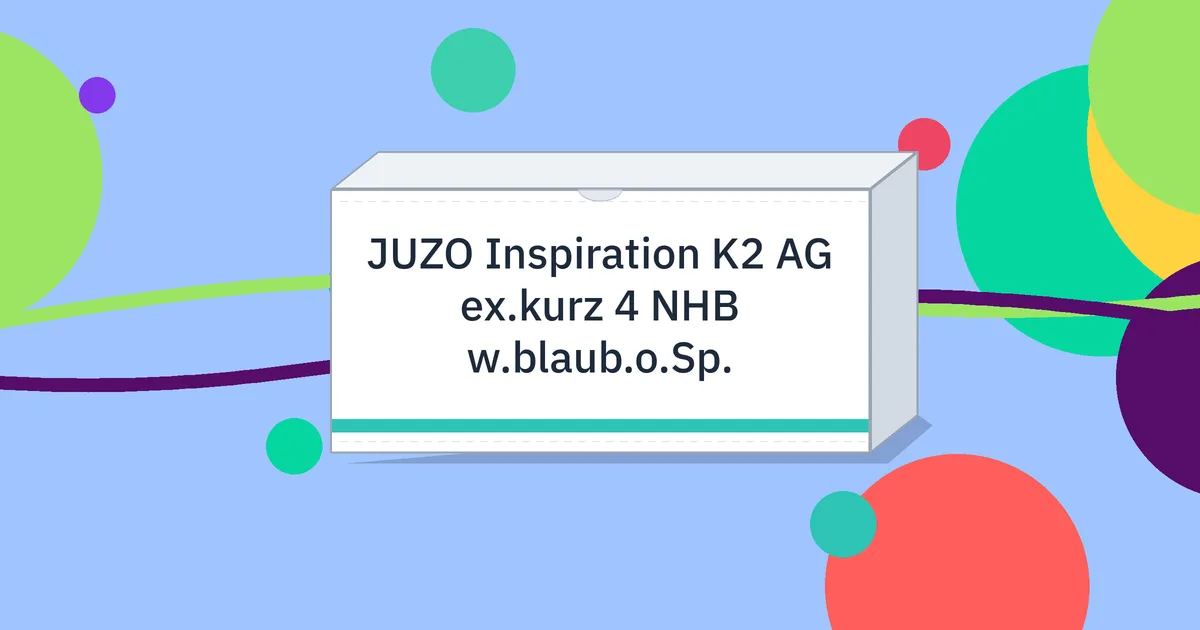Symbolbild: Packung mit der Aufschrift JUZO Inspiration K2 AG ex.kurz 4 NHB w.blaub.o.Sp. (PZN 14963558) – Verfügbarkeit und Bezug in Apotheken in Frankfurt am Main