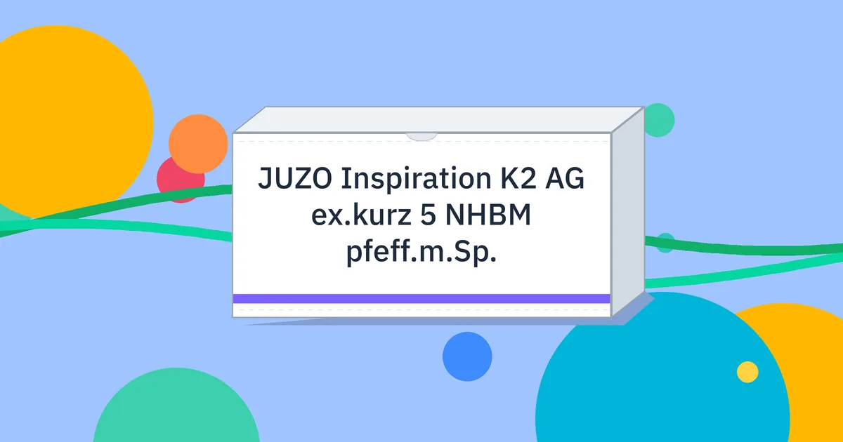 Symbolbild: Packung mit der Aufschrift JUZO Inspiration K2 AG ex.kurz 5 NHBM pfeff.m.Sp. (PZN 14925500) – Verfügbarkeit und Bezug in Apotheken in Frankfurt am Main