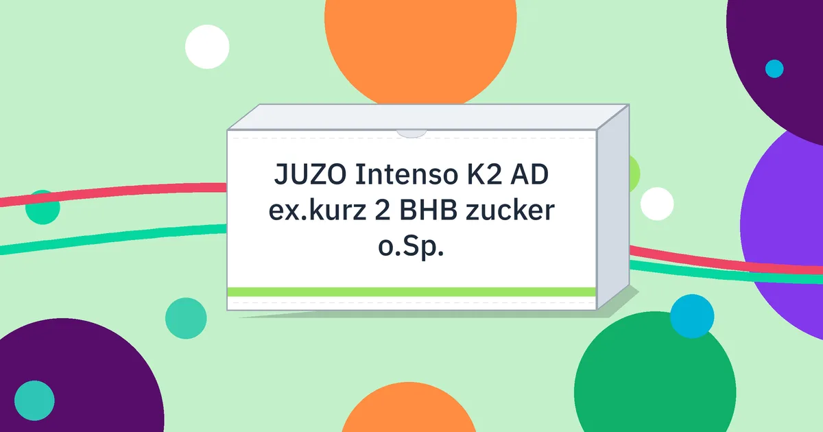 Symbolbild: Packung mit der Aufschrift JUZO Intenso K2 AD ex.kurz 2 BHB zucker o.Sp. (PZN 18625367) – Verfügbarkeit und Bezug in Apotheken in Frankfurt am Main