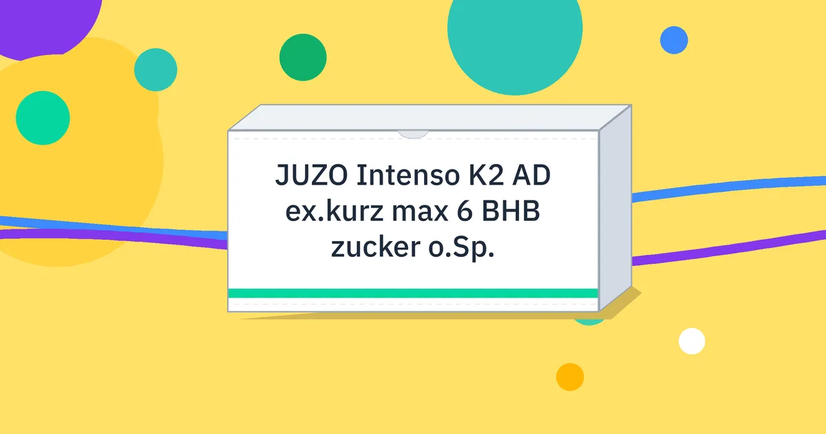 Symbolbild: Packung mit der Aufschrift JUZO Intenso K2 AD ex.kurz max 6 BHB zucker o.Sp. (PZN 18624238) – Verfügbarkeit und Bezug in Apotheken in Frankfurt am Main