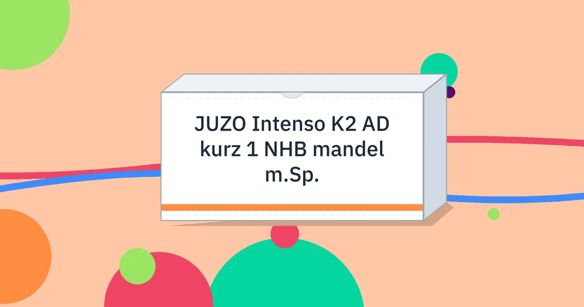 Symbolbild: Packung mit der Aufschrift JUZO Intenso K2 AD kurz 1 NHB mandel m.Sp. (PZN 18611098) – Verfügbarkeit und Bezug in Apotheken in Frankfurt am Main