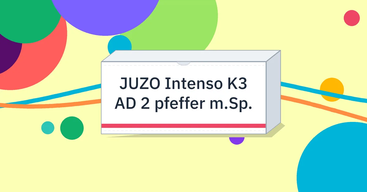 Symbolbild: Packung mit der Aufschrift JUZO Intenso K3 AD 2 pfeffer m.Sp. (PZN 18627219) – Verfügbarkeit und Bezug in Apotheken in Frankfurt am Main