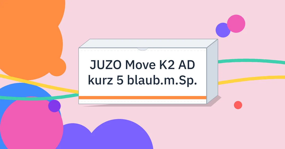 Symbolbild: Packung mit der Aufschrift JUZO Move K2 AD kurz 5 blaub.m.Sp. (PZN 18540197) – Verfügbarkeit und Bezug in Apotheken in Frankfurt am Main