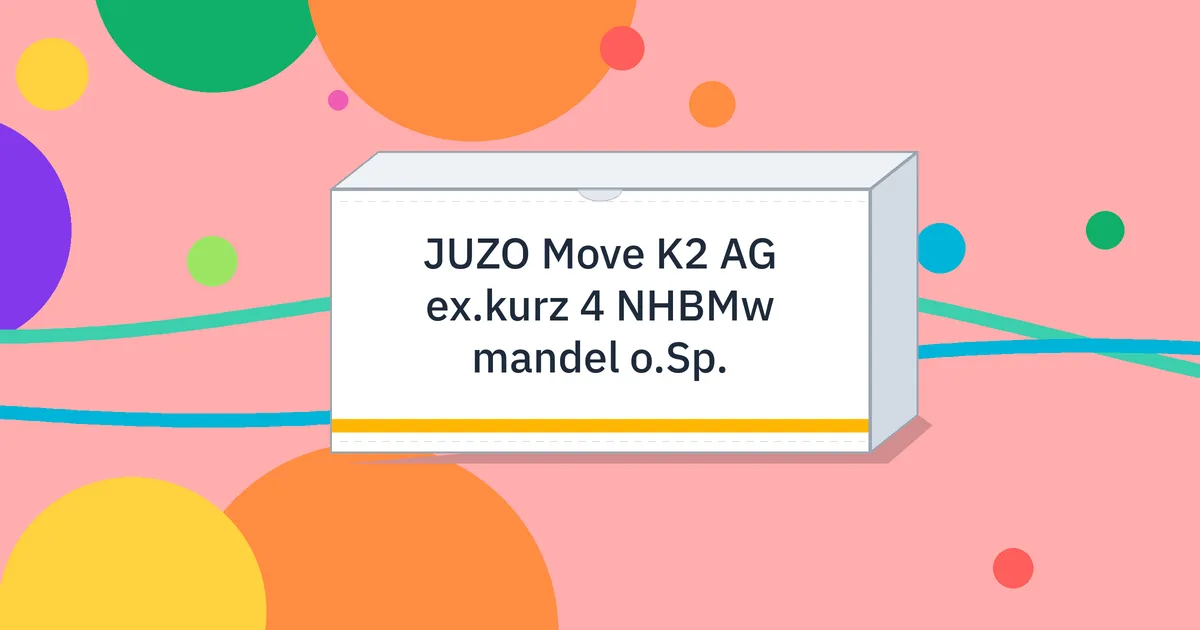 Symbolbild: Packung mit der Aufschrift JUZO Move K2 AG ex.kurz 4 NHBMw mandel o.Sp. (PZN 16644840) – Verfügbarkeit und Bezug in Apotheken in Frankfurt am Main