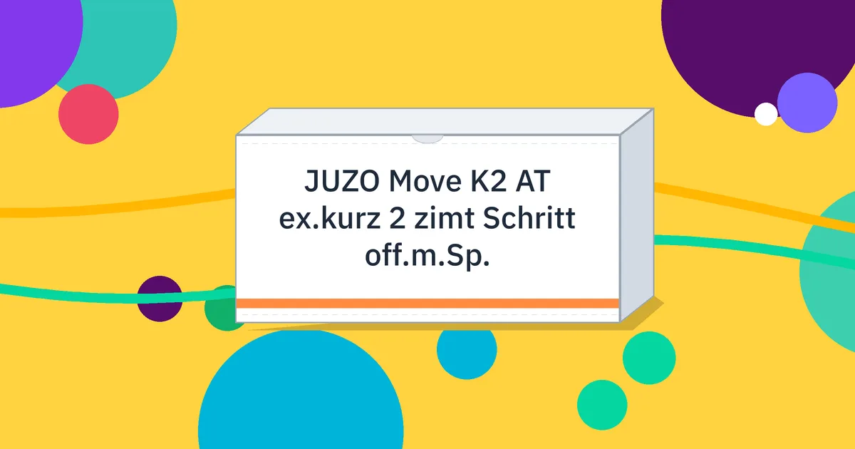 Symbolbild: Packung mit der Aufschrift JUZO Move K2 AT ex.kurz 2 zimt Schritt off.m.Sp. (PZN 20671179) – Verfügbarkeit und Bezug in Apotheken in Frankfurt am Main