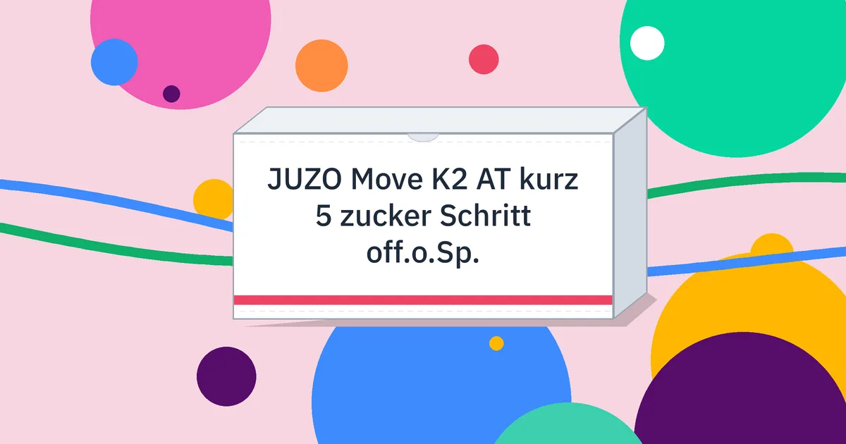 Symbolbild: Packung mit der Aufschrift JUZO Move K2 AT kurz 5 zucker Schritt off.o.Sp. (PZN 20675711) – Verfügbarkeit und Bezug in Apotheken in Frankfurt am Main