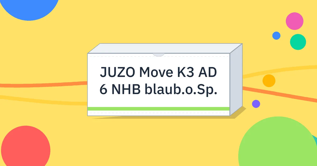 Symbolbild: Packung mit der Aufschrift JUZO Move K3 AD 6 NHB blaub.o.Sp. (PZN 18571401) – Verfügbarkeit und Bezug in Apotheken in Frankfurt am Main