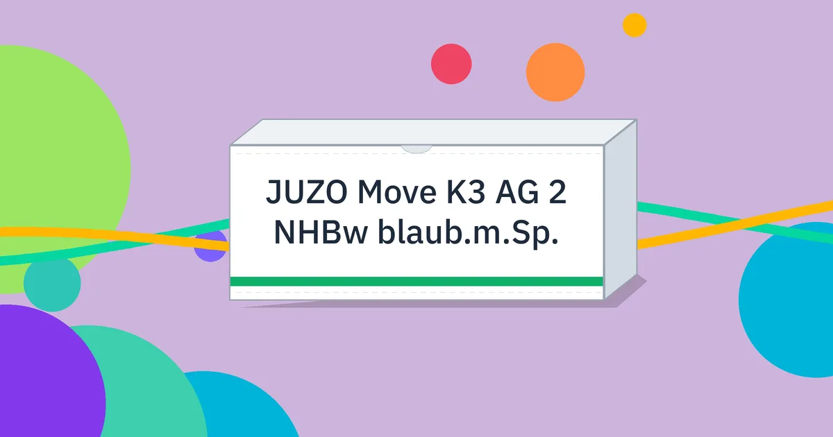 Symbolbild: Packung mit der Aufschrift JUZO Move K3 AG 2 NHBw blaub.m.Sp. (PZN 18586319) – Verfügbarkeit und Bezug in Apotheken in Frankfurt am Main