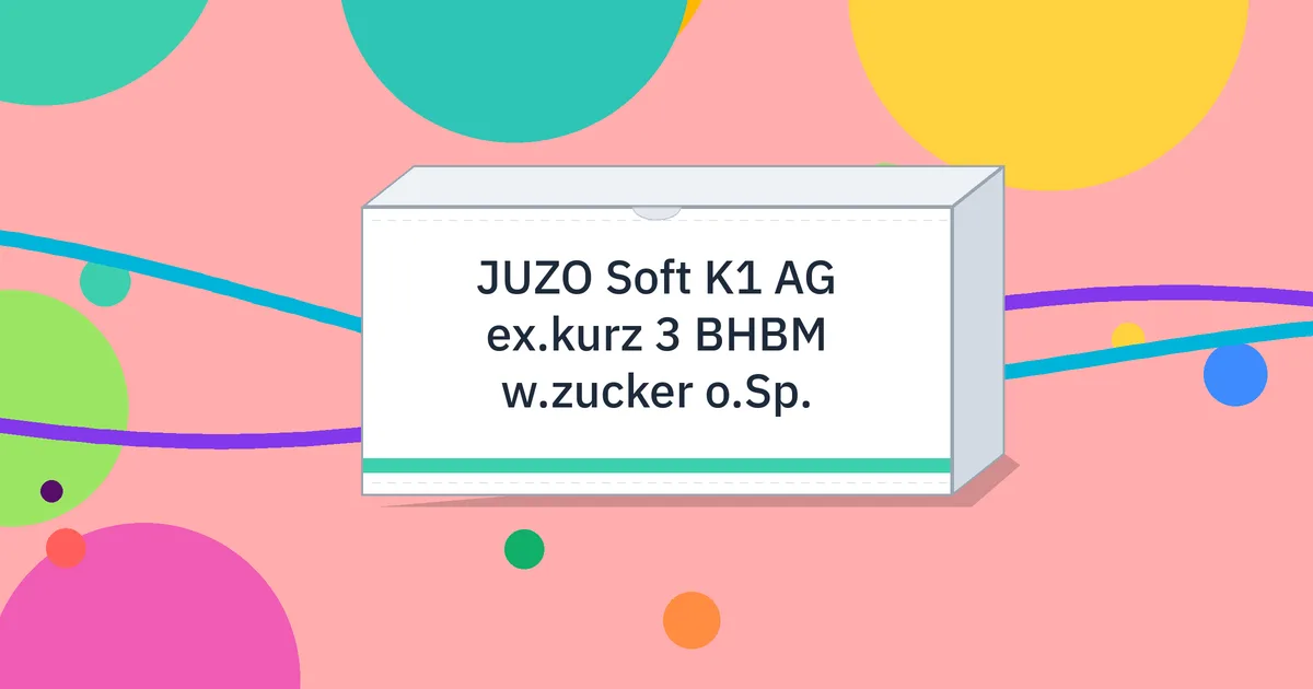 Symbolbild: Packung mit der Aufschrift JUZO Soft K1 AG ex.kurz 3 BHBM w.zucker o.Sp. (PZN 14865927) – Verfügbarkeit und Bezug in Apotheken in Frankfurt am Main