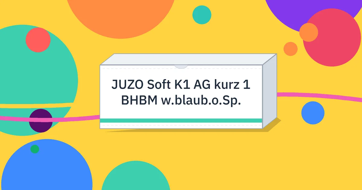 Symbolbild: Packung mit der Aufschrift JUZO Soft K1 AG kurz 1 BHBM w.blaub.o.Sp. (PZN 14865608) – Verfügbarkeit und Bezug in Apotheken in Frankfurt am Main