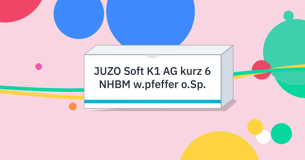 Symbolbild: Packung mit der Aufschrift JUZO Soft K1 AG kurz 6 NHBM w.pfeffer o.Sp. (PZN 14996701) – Verfügbarkeit und Bezug in Apotheken in Frankfurt am Main
