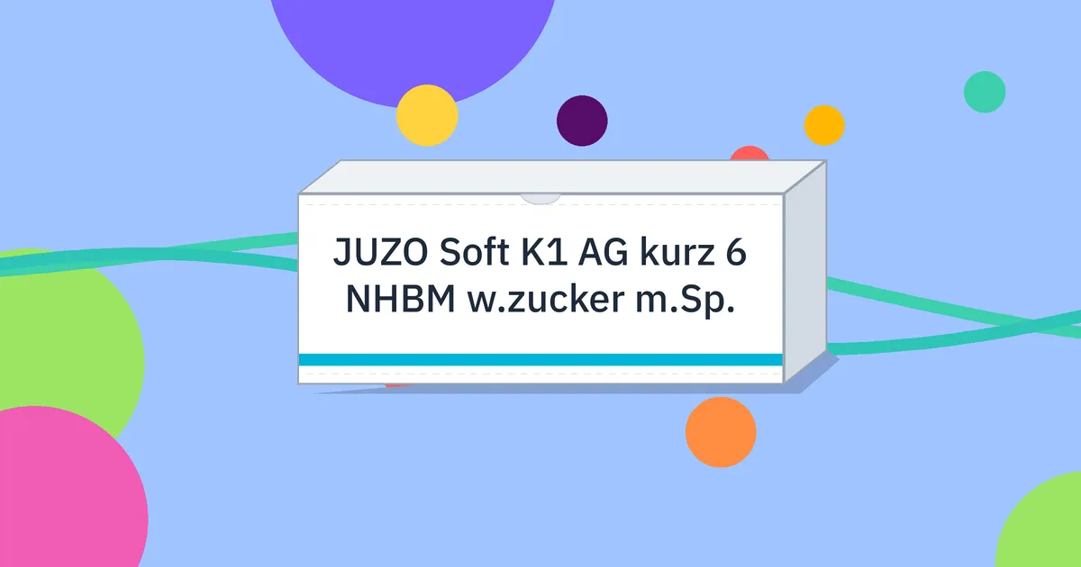 Symbolbild: Packung mit der Aufschrift JUZO Soft K1 AG kurz 6 NHBM w.zucker m.Sp. (PZN 15016739) – Verfügbarkeit und Bezug in Apotheken in Frankfurt am Main