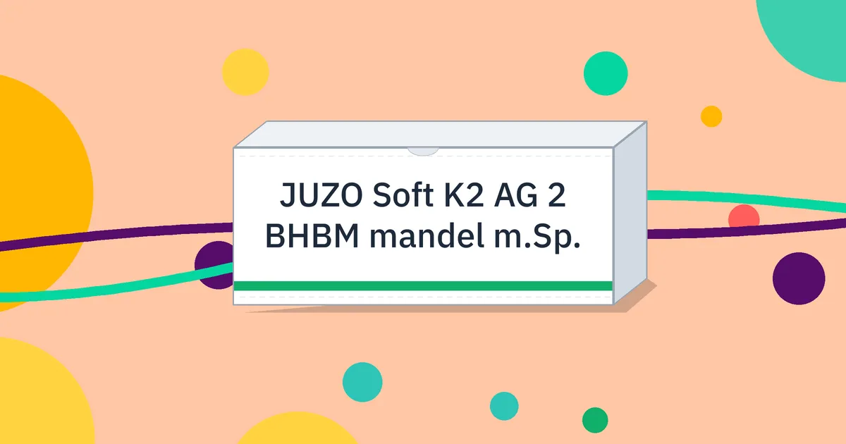 Symbolbild: Packung mit der Aufschrift JUZO Soft K2 AG 2 BHBM mandel m.Sp. (PZN 14859105) – Verfügbarkeit und Bezug in Apotheken in Frankfurt am Main