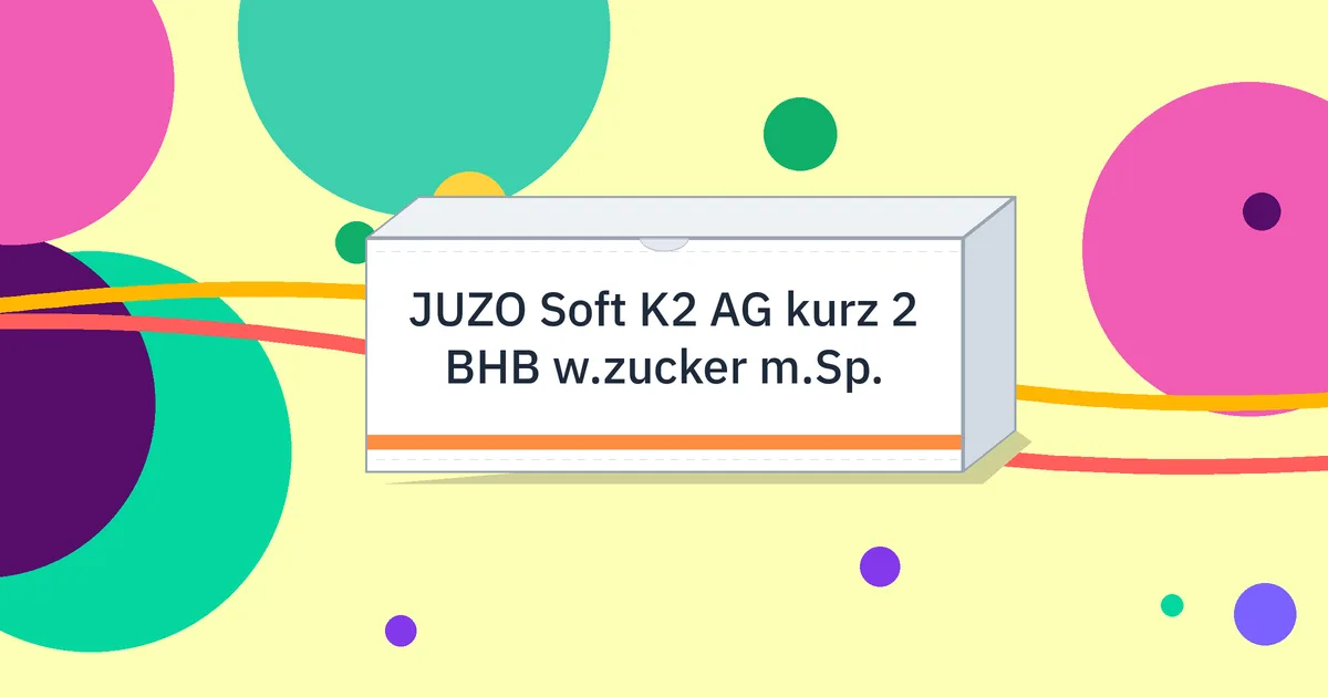 Symbolbild: Packung mit der Aufschrift JUZO Soft K2 AG kurz 2 BHB w.zucker m.Sp. (PZN 14841789) – Verfügbarkeit und Bezug in Apotheken in Frankfurt am Main
