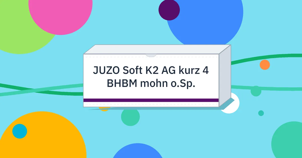 Symbolbild: Packung mit der Aufschrift JUZO Soft K2 AG kurz 4 BHBM mohn o.Sp. (PZN 14861852) – Verfügbarkeit und Bezug in Apotheken in Frankfurt am Main