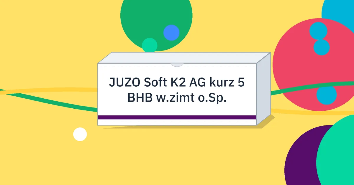 Symbolbild: Packung mit der Aufschrift JUZO Soft K2 AG kurz 5 BHB w.zimt o.Sp. (PZN 14842613) – Verfügbarkeit und Bezug in Apotheken in Frankfurt am Main