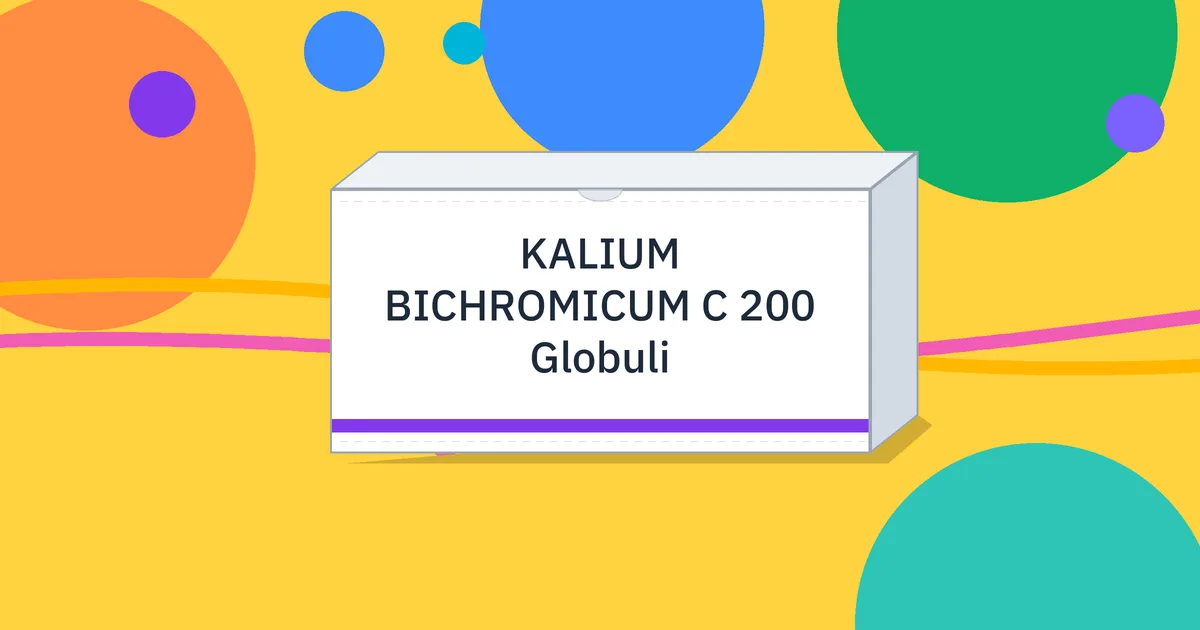 Symbolbild: Packung mit der Aufschrift KALIUM BICHROMICUM C 200 Globuli (PZN 03631623) – Verfügbarkeit und Bezug in Apotheken in Frankfurt am Main