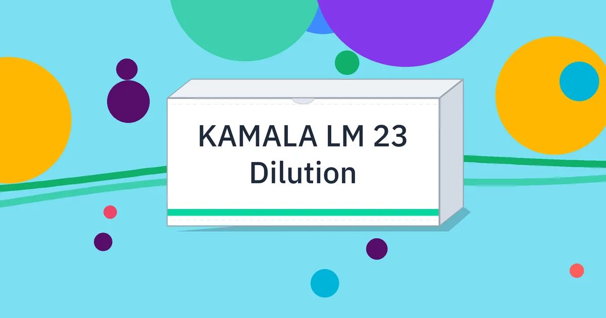 Symbolbild: Packung mit der Aufschrift KAMALA LM 23 Dilution (PZN 13518170) – Verfügbarkeit und Bezug in Apotheken in Frankfurt am Main