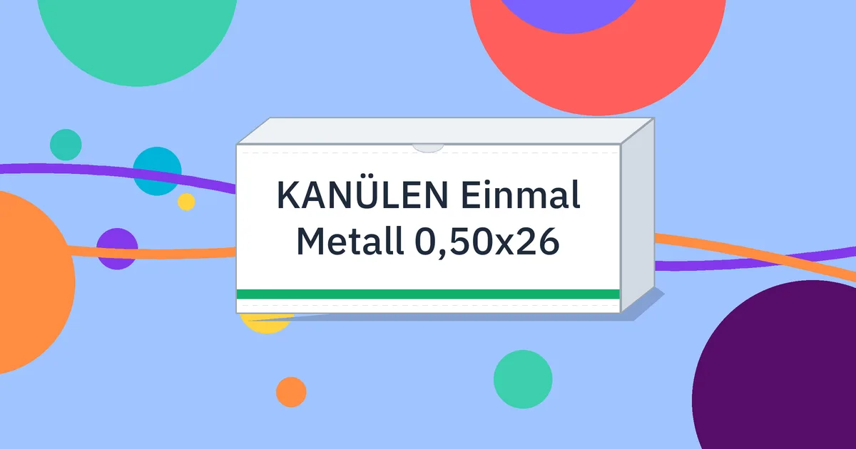 Symbolbild: Packung mit der Aufschrift KANÜLEN Einmal Metall 0,50x26 (PZN 01729476) – Verfügbarkeit und Bezug in Apotheken in Frankfurt am Main