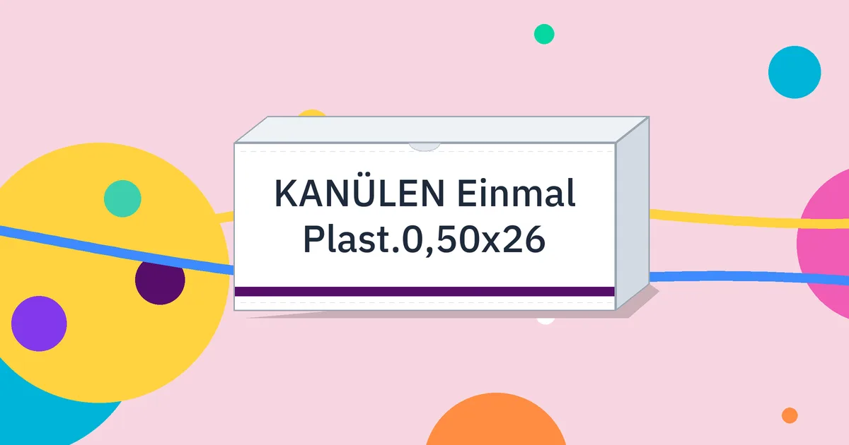 Symbolbild: Packung mit der Aufschrift KANÜLEN Einmal Plast.0,50x26 (PZN 01729157) – Verfügbarkeit und Bezug in Apotheken in Frankfurt am Main