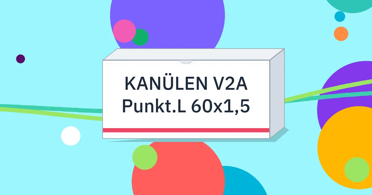Symbolbild: Packung mit der Aufschrift KANÜLEN V2A Punkt.L 60x1,5 (PZN 02439881) – Verfügbarkeit und Bezug in Apotheken in Frankfurt am Main