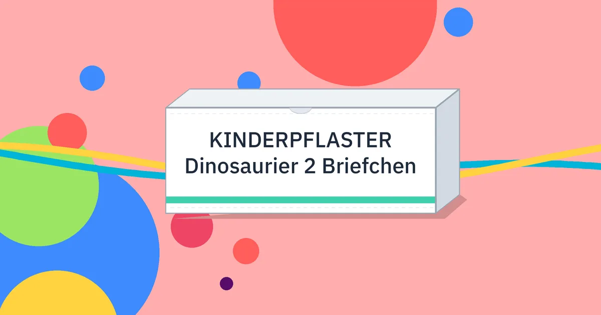 Symbolbild: Packung mit der Aufschrift KINDERPFLASTER Dinosaurier 2 Briefchen (PZN 19405550) – Verfügbarkeit und Bezug in Apotheken in Frankfurt am Main