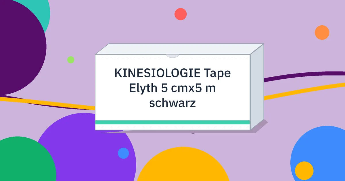 Symbolbild: Packung mit der Aufschrift KINESIOLOGIE Tape Elyth 5 cmx5 m schwarz (PZN 10735820) – Verfügbarkeit und Bezug in Apotheken in Frankfurt am Main