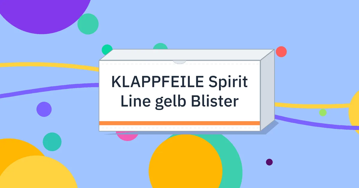 Symbolbild: Packung mit der Aufschrift KLAPPFEILE Spirit Line gelb Blister (PZN 01575895) – Verfügbarkeit und Bezug in Apotheken in Frankfurt am Main