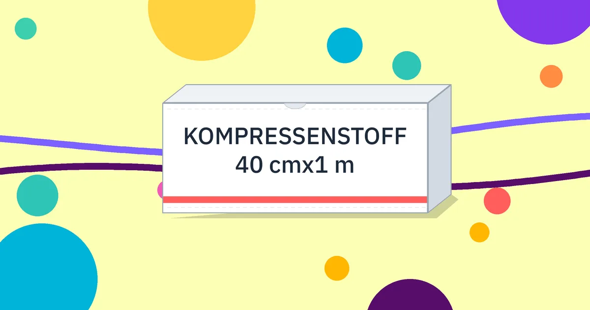 Symbolbild: Packung mit der Aufschrift KOMPRESSENSTOFF 40 cmx1 m (PZN 04050118) – Verfügbarkeit und Bezug in Apotheken in Frankfurt am Main
