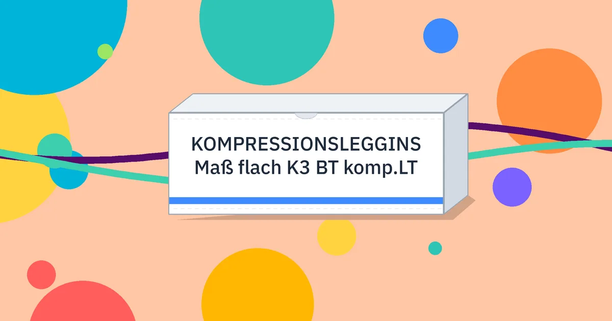 Symbolbild: Packung mit der Aufschrift KOMPRESSIONSLEGGINS Maß flach K3 BT komp.LT (PZN 19998099) – Verfügbarkeit und Bezug in Apotheken in Frankfurt am Main