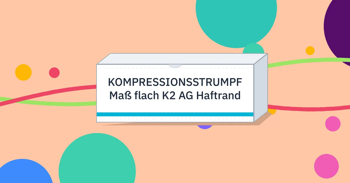 Symbolbild: Packung mit der Aufschrift KOMPRESSIONSSTRUMPF Maß flach K2 AG Haftrand (PZN 16745363) – Verfügbarkeit und Bezug in Apotheken in Frankfurt am Main