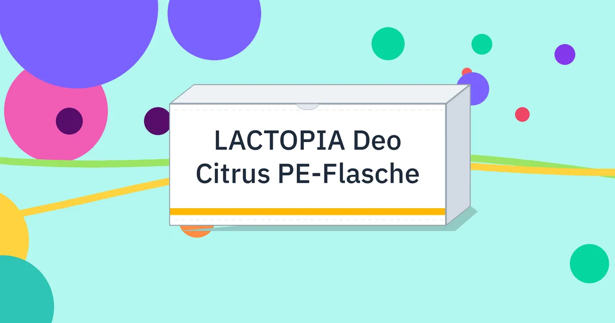 Symbolbild: Packung mit der Aufschrift LACTOPIA Deo Citrus PE-Flasche (PZN 10977919) – Verfügbarkeit und Bezug in Apotheken in Frankfurt am Main