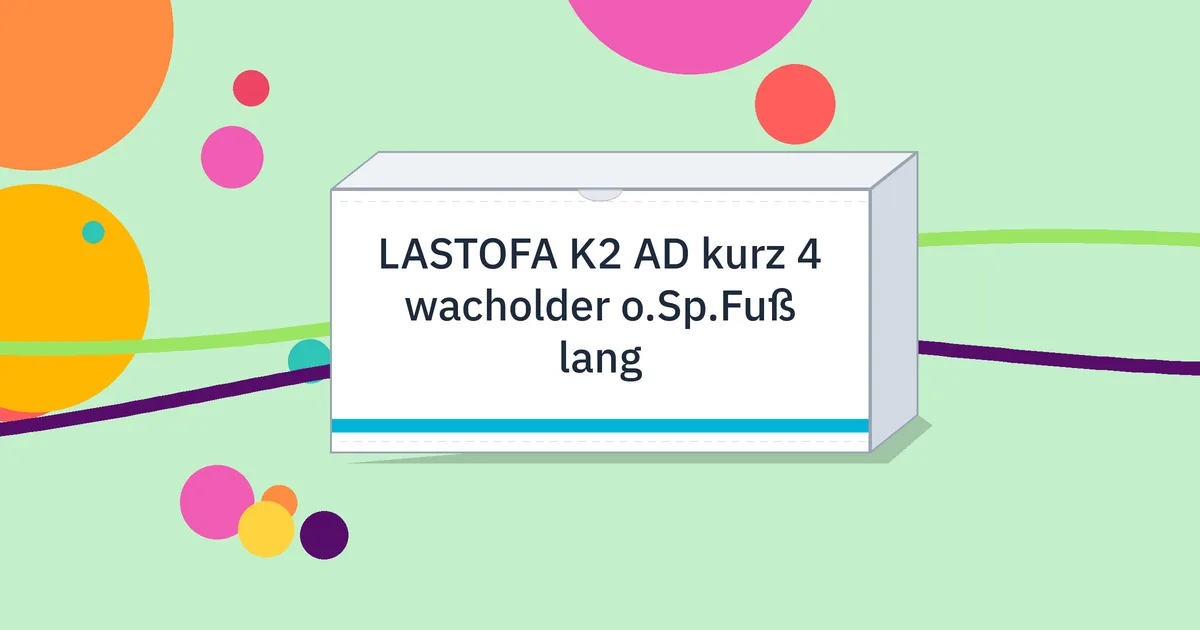 Symbolbild: Packung mit der Aufschrift LASTOFA K2 AD kurz 4 wacholder o.Sp.Fuß lang (PZN 14147385) – Verfügbarkeit und Bezug in Apotheken in Frankfurt am Main