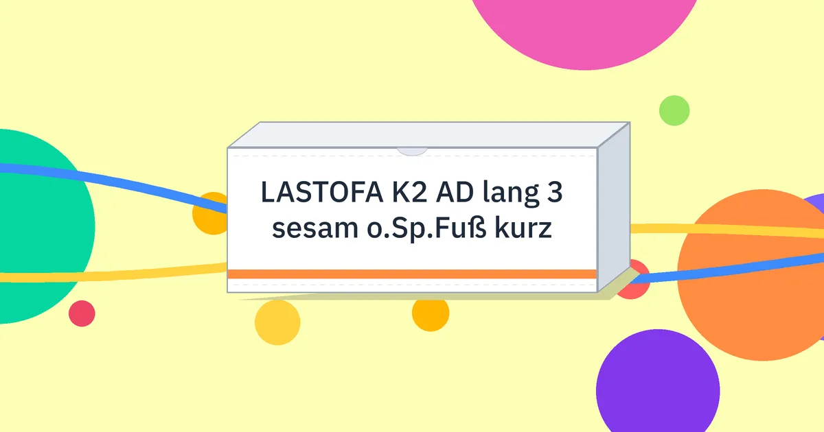 Symbolbild: Packung mit der Aufschrift LASTOFA K2 AD lang 3 sesam o.Sp.Fuß kurz (PZN 13800340) – Verfügbarkeit und Bezug in Apotheken in Frankfurt am Main