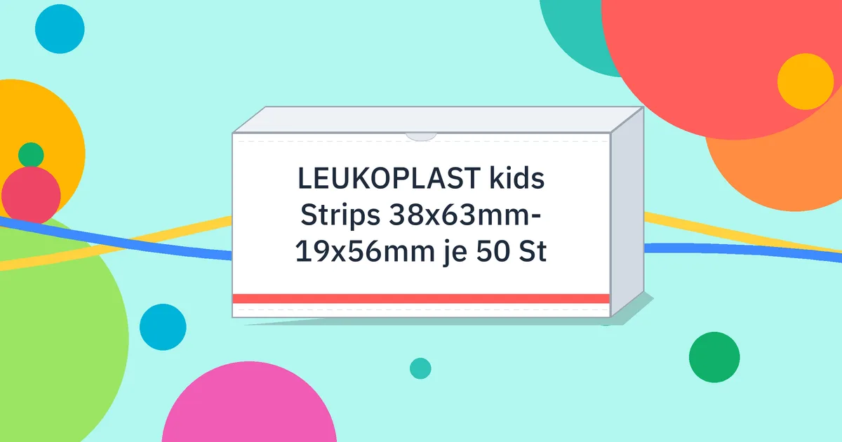 Symbolbild: Packung mit der Aufschrift LEUKOPLAST kids Strips 38x63mm-19x56mm je 50 St (PZN 15781167) – Verfügbarkeit und Bezug in Apotheken in Frankfurt am Main
