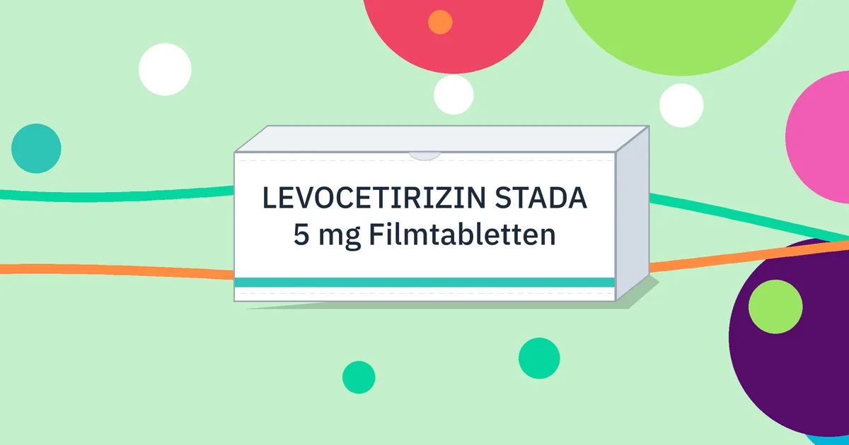 Symbolbild: Packung mit der Aufschrift LEVOCETIRIZIN STADA 5 mg Filmtabletten (PZN 15745645) – Verfügbarkeit und Bezug in Apotheken in Frankfurt am Main