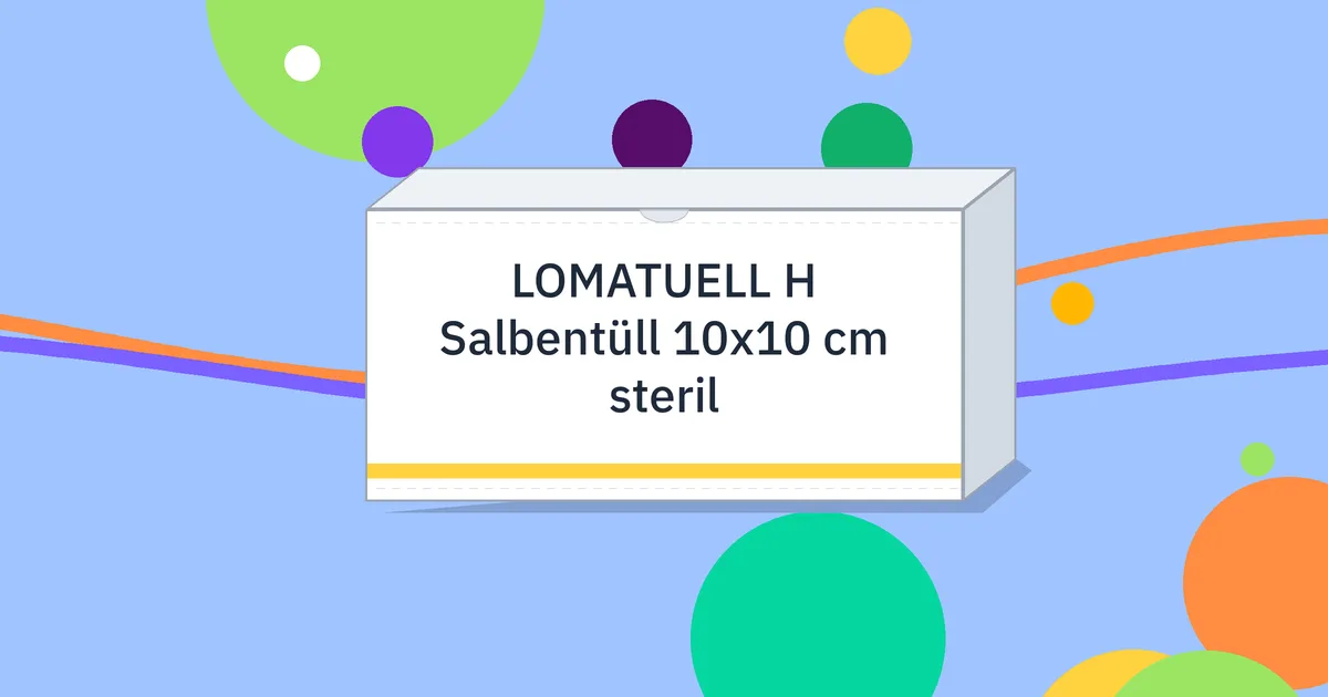 Symbolbild: Packung mit der Aufschrift LOMATUELL H Salbentüll 10x10 cm steril (PZN 19701722) – Verfügbarkeit und Bezug in Apotheken in Frankfurt am Main