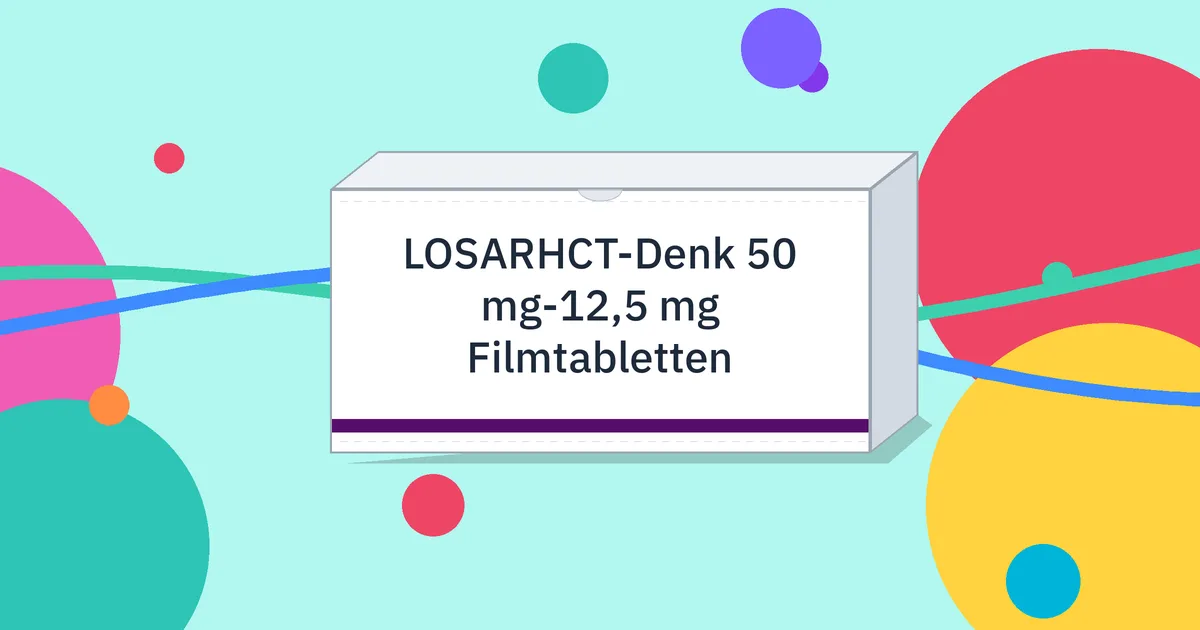 Symbolbild: Packung mit der Aufschrift LOSARHCT-Denk 50 mg-12,5 mg Filmtabletten (PZN 12443197) – Verfügbarkeit und Bezug in Apotheken in Frankfurt am Main