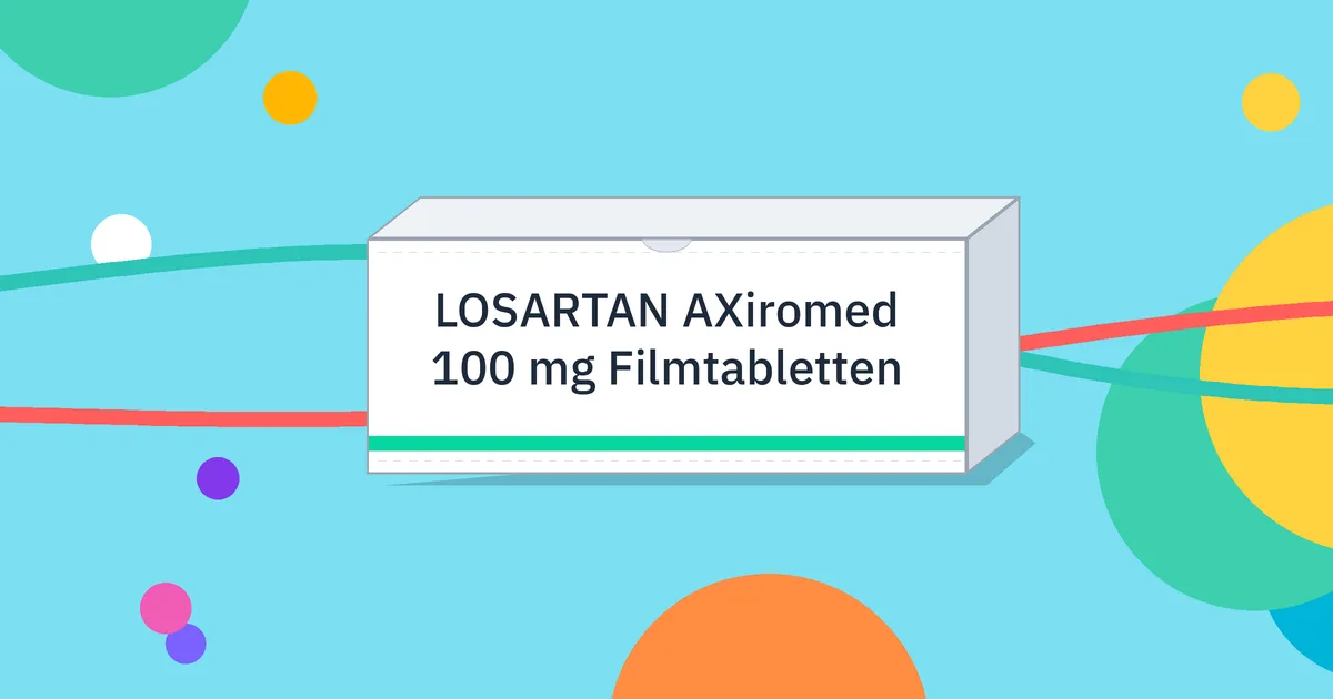 Symbolbild: Packung mit der Aufschrift LOSARTAN AXiromed 100 mg Filmtabletten (PZN 13817441) – Verfügbarkeit und Bezug in Apotheken in Frankfurt am Main