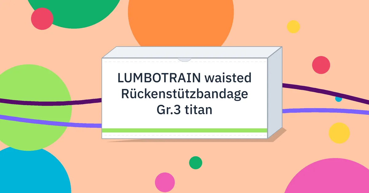 Symbolbild: Packung mit der Aufschrift LUMBOTRAIN waisted Rückenstützbandage Gr.3 titan (PZN 19346511) – Verfügbarkeit und Bezug in Apotheken in Frankfurt am Main