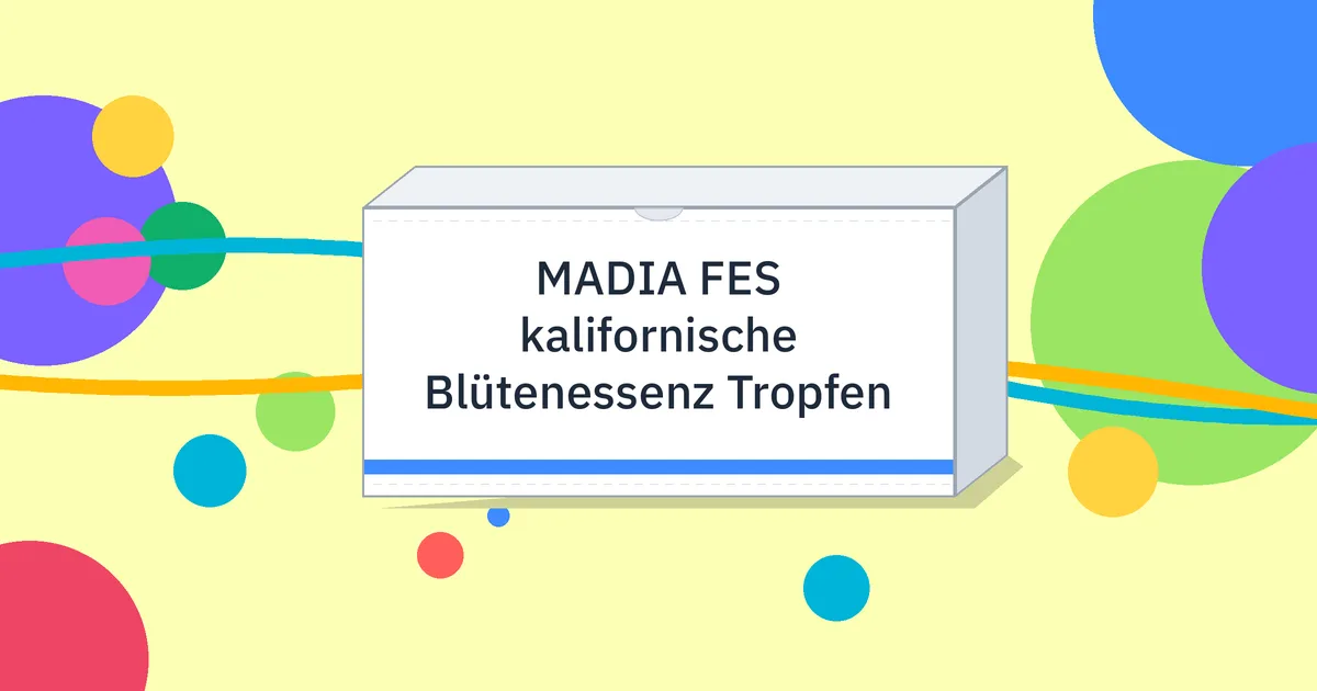 Symbolbild: Packung mit der Aufschrift MADIA FES kalifornische Blütenessenz Tropfen (PZN 09172441) – Verfügbarkeit und Bezug in Apotheken in Frankfurt am Main