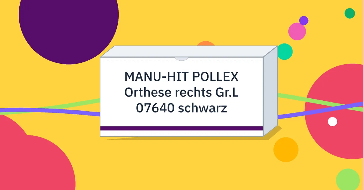 Symbolbild: Packung mit der Aufschrift MANU-HIT POLLEX Orthese rechts Gr.L 07640 schwarz (PZN 01337902) – Verfügbarkeit und Bezug in Apotheken in Frankfurt am Main