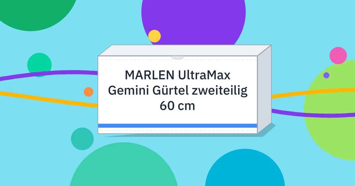 Symbolbild: Packung mit der Aufschrift MARLEN UltraMax Gemini Gürtel zweiteilig 60 cm (PZN 03293066) – Verfügbarkeit und Bezug in Apotheken in Frankfurt am Main