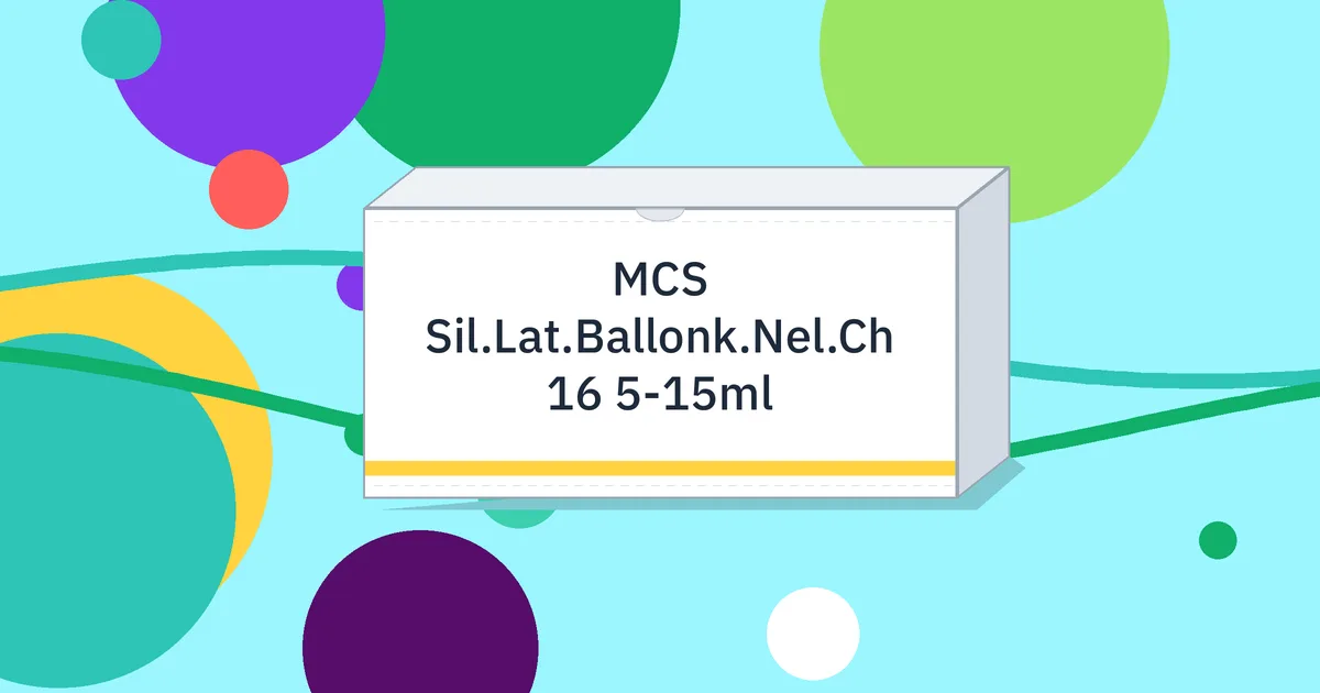 Symbolbild: Packung mit der Aufschrift MCS Sil.Lat.Ballonk.Nel.Ch 16 5-15ml (PZN 04797484) – Verfügbarkeit und Bezug in Apotheken in Frankfurt am Main