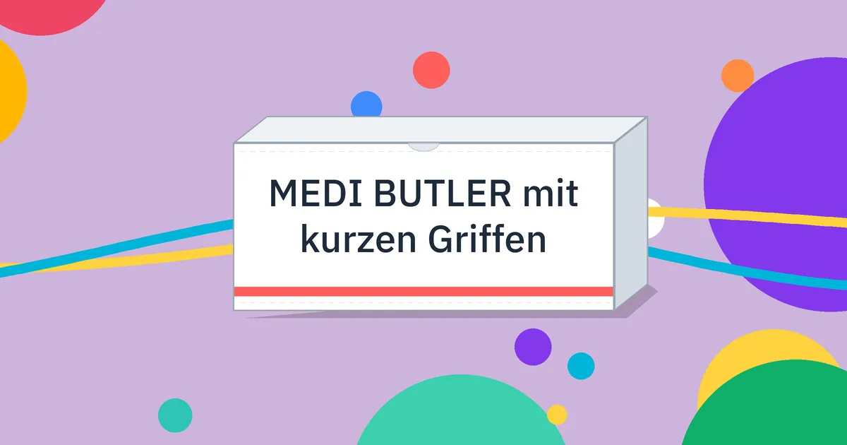 Symbolbild: Packung mit der Aufschrift MEDI BUTLER mit kurzen Griffen (PZN 07687431) – Verfügbarkeit und Bezug in Apotheken in Frankfurt am Main