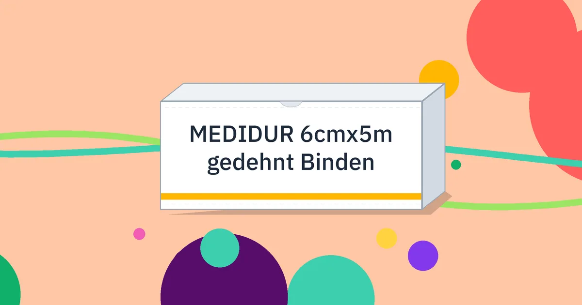 Symbolbild: Packung mit der Aufschrift MEDIDUR 6cmx5m gedehnt Binden (PZN 04480267) – Verfügbarkeit und Bezug in Apotheken in Frankfurt am Main